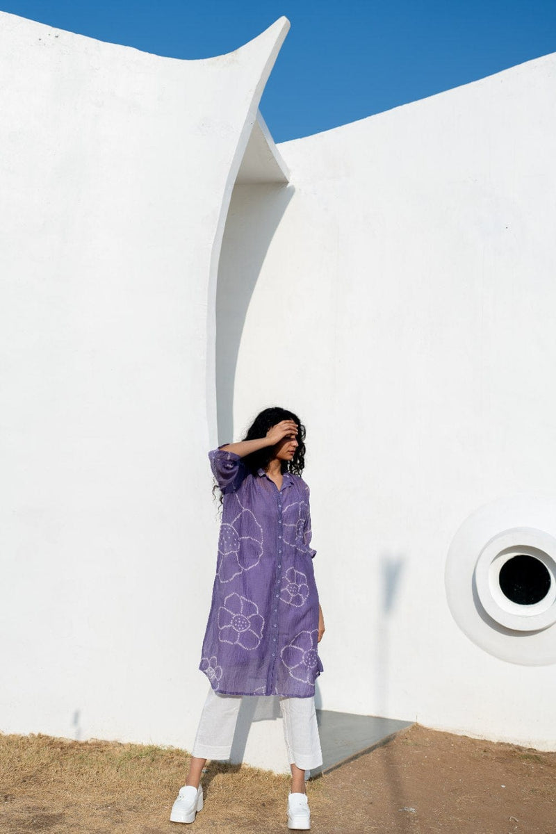 Periwinkle Bandhej Tunic with white Pants – WAREHOUSE